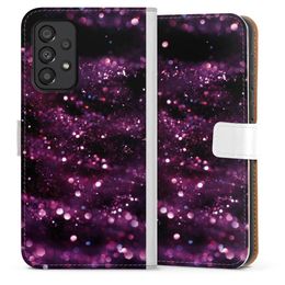 DeinDesign Galaxy A33 5G Handy Klapph&uuml;lle Handyh&uuml;lle aus Kunst Leder wei&szlig; Flip Case Muster Glitter Glitzer Sideflip mit Lasche