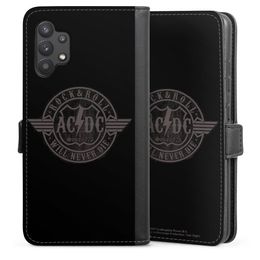 DeinDesign Galaxy A32 4G Handy Klapph&uuml;lle Handyh&uuml;lle aus Kunst Leder schwarz Flip Case Rock Acdc Merchandise Sideflip mit Lasche