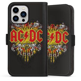 DeinDesign iPhone 13 Pro Handy Klapph&uuml;lle Handyh&uuml;lle aus Kunst Leder schwarz Flip Case Music Acdc Rock Sideflip mit Lasche