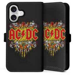 DeinDesign iPhone 16 Handy Klapph&uuml;lle Handyh&uuml;lle aus Kunst Leder schwarz Flip Case Music Acdc Rock Sideflip mit Lasche