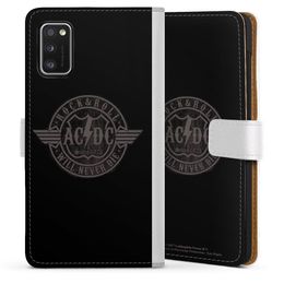 DeinDesign Galaxy A41 Handy Klapph&uuml;lle Handyh&uuml;lle aus Kunst Leder wei&szlig; Flip Case Rock Acdc Merchandise Sideflip mit Lasche