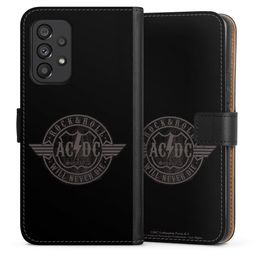 DeinDesign Galaxy A53 5G Handy Klapph&uuml;lle Handyh&uuml;lle aus Kunst Leder schwarz Flip Case Rock Acdc Merchandise Sideflip mit langer Lasche
