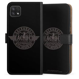 DeinDesign Galaxy A22 5G Handy Klapph&uuml;lle Handyh&uuml;lle aus Kunst Leder schwarz Flip Case Rock Acdc Merchandise Sideflip mit langer Lasche