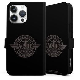DeinDesign iPhone 14 Pro Max Handy Klapph&uuml;lle Handyh&uuml;lle aus Kunst Leder schwarz Flip Case Rock Acdc Merchandise Sideflip mit Lasche