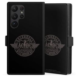 DeinDesign Galaxy S23 Ultra Handy Klapph&uuml;lle Handyh&uuml;lle aus Kunst Leder schwarz Flip Case Rock Acdc Merchandise Sideflip mit Lasche