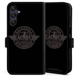 DeinDesign Galaxy A25 5G Handy Klapph&uuml;lle Handyh&uuml;lle aus Kunst Leder schwarz Flip Case Rock Acdc Merchandise Sideflip mit Lasche