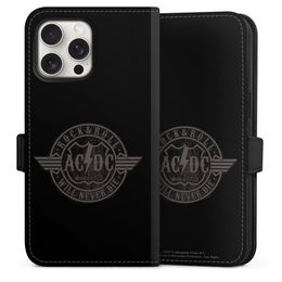 DeinDesign iPhone 15 Pro Max Handy Klapph&uuml;lle Handyh&uuml;lle aus Kunst Leder schwarz Flip Case Rock Acdc Merchandise Sideflip mit Lasche