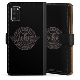 DeinDesign Galaxy A41 Handy Klapph&uuml;lle Handyh&uuml;lle aus Kunst Leder schwarz Flip Case Rock Acdc Merchandise Sideflip mit Lasche