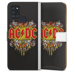DeinDesign Galaxy A21s Handy Klapph&uuml;lle Handyh&uuml;lle aus Kunst Leder wei&szlig; Flip Case Music Acdc Rock Sideflip mit Lasche