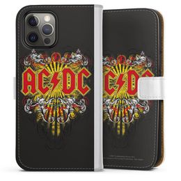 DeinDesign iPhone 12 Pro Max Handy Klapph&uuml;lle Handyh&uuml;lle aus Kunst Leder wei&szlig; Flip Case Music Acdc Rock Sideflip mit Lasche