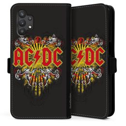 DeinDesign Galaxy A32 5G Handy Klapph&uuml;lle Handyh&uuml;lle aus Kunst Leder schwarz Flip Case Music Acdc Rock Sideflip mit langer Lasche