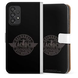 DeinDesign Galaxy A33 5G Handy Klapph&uuml;lle Handyh&uuml;lle aus Kunst Leder wei&szlig; Flip Case Rock Acdc Merchandise Sideflip mit Lasche