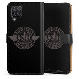 DeinDesign Galaxy A12 Handy Klapph&uuml;lle Handyh&uuml;lle aus Kunst Leder schwarz Flip Case Rock Acdc Merchandise Sideflip mit langer Lasche