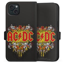 DeinDesign iPhone 15 Plus Handy Klapph&uuml;lle Handyh&uuml;lle aus Kunst Leder schwarz Flip Case Music Acdc Rock Sideflip mit Lasche
