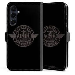 DeinDesign Galaxy A35 5G Handy Klapph&uuml;lle Handyh&uuml;lle aus Kunst Leder schwarz Flip Case Rock Acdc Merchandise Sideflip mit Lasche