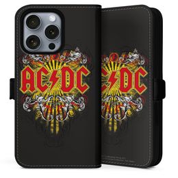 DeinDesign iPhone 16 Pro Max Handy Klapph&uuml;lle Handyh&uuml;lle aus Kunst Leder schwarz Flip Case Music Acdc Rock Sideflip mit Lasche