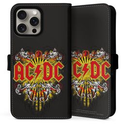 DeinDesign iPhone 16 Pro Handy Klapph&uuml;lle Handyh&uuml;lle aus Kunst Leder schwarz Flip Case Music Acdc Rock Sideflip mit Lasche