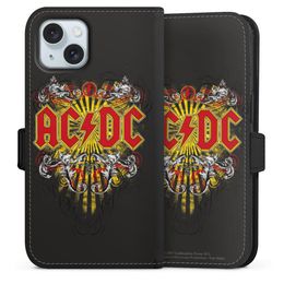 DeinDesign iPhone 15 Handy Klapph&uuml;lle Handyh&uuml;lle aus Kunst Leder schwarz Flip Case Music Acdc Rock Sideflip mit Lasche