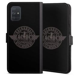 DeinDesign Galaxy A71 Handy Klapph&uuml;lle Handyh&uuml;lle aus Kunst Leder schwarz Flip Case Rock Acdc Merchandise Sideflip mit Lasche