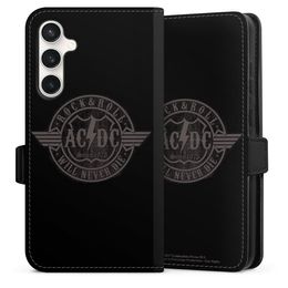 DeinDesign Galaxy S23 FE Handy Klapph&uuml;lle Handyh&uuml;lle aus Kunst Leder schwarz Flip Case Rock Acdc Merchandise Sideflip mit Lasche