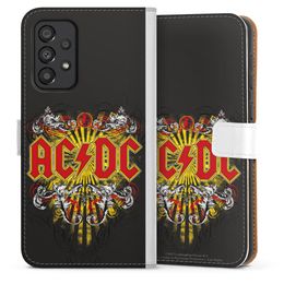DeinDesign Galaxy A33 5G Handy Klapph&uuml;lle Handyh&uuml;lle aus Kunst Leder wei&szlig; Flip Case Music Acdc Rock Sideflip mit Lasche