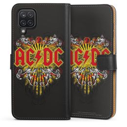 DeinDesign Galaxy A12 Handy Klapph&uuml;lle Handyh&uuml;lle aus Kunst Leder schwarz Flip Case Music Acdc Rock Sideflip mit langer Lasche