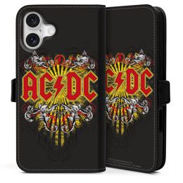 DeinDesign iPhone 16 Plus Handy Klapph&uuml;lle Handyh&uuml;lle aus Kunst Leder schwarz Flip Case Music Acdc Rock Sideflip mit Lasche