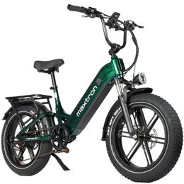 E-Bike MAXTRON "Maxtron Camel E-Bike compactbike" Gr. 42, gr&uuml;n (gr&uuml;n, schwarz), Elektrofahrr&auml;der, 42cm, 20 Zoll (50,80cm), 20-Zoll-Fettreifenfahrrad mit Vorder- und Hinterradfederung