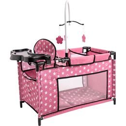 Puppenbett BAYER "Multibett", rosa (sterne altrosa), Puppenm&ouml;bel, KinderB:32cm H:72cm T:68cm, Kunststoff, Metall, Stoff, mit integriertem Hochstuhl, Wickelablage und Mobile, B:32cm H:72cm T:68cm