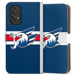 DeinDesign Galaxy A33 5G Handy Klapph&uuml;lle Handyh&uuml;lle aus Kunst Leder wei&szlig; Flip Case Ice Hockey Adler Mannheim Logo Sideflip mit Lasche