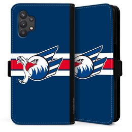 DeinDesign Galaxy A32 5G Handy Klapph&uuml;lle Handyh&uuml;lle aus Kunst Leder schwarz Flip Case Ice Hockey Adler Mannheim Logo Sideflip mit langer Lasche