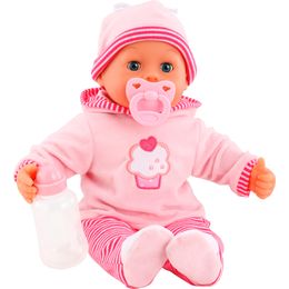 Babypuppe BAYER "First Words Baby, 38 cm rosa/pink", rosa (rosa, pink), Puppen, Baby, mit Schlafaugen und Babyger&auml;uschen