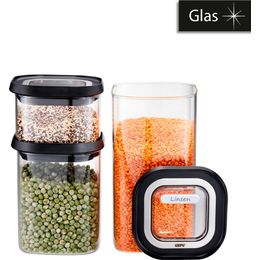 Vorratsglas Gefu "PANTRY", transparent, B:11cm L:11cm, Borosilikatglas, Kunststoff, Lebensmittelaufbewahrungsbeh&auml;lter, Stapelbar, luftdicht, transparent, platzsparend