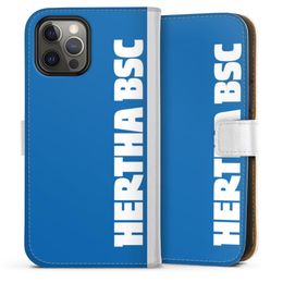DeinDesign iPhone 12 Pro Max Handy Klapph&uuml;lle Handyh&uuml;lle aus Kunst Leder wei&szlig; Flip Case Blue Hertha Bsc Soccer Sideflip mit Lasche