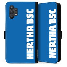 DeinDesign Galaxy A32 5G Handy Klapph&uuml;lle Handyh&uuml;lle aus Kunst Leder schwarz Flip Case Soccer Hertha Bsc Blue Sideflip mit langer Lasche