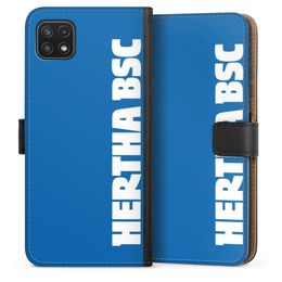 DeinDesign Galaxy A22 5G Handy Klapph&uuml;lle Handyh&uuml;lle aus Kunst Leder schwarz Flip Case Soccer Hertha Bsc Blue Sideflip mit langer Lasche