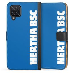 DeinDesign Galaxy A12 Handy Klapph&uuml;lle Handyh&uuml;lle aus Kunst Leder schwarz Flip Case Soccer Hertha Bsc Blue Sideflip mit langer Lasche