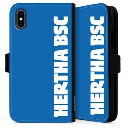 DeinDesign iPhone X Handy Klapph&uuml;lle Handyh&uuml;lle aus Kunst Leder schwarz Flip Case Blue Hertha Bsc Soccer Sideflip mit langer Lasche