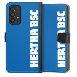 DeinDesign Galaxy A33 5G Handy Klapph&uuml;lle Handyh&uuml;lle aus Kunst Leder schwarz Flip Case Soccer Hertha Bsc Blue Sideflip mit langer Lasche