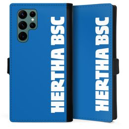 DeinDesign Galaxy S22 Ultra Handy Klapph&uuml;lle Handyh&uuml;lle aus Kunst Leder schwarz Flip Case Blue Hertha Bsc Soccer Sideflip mit langer Lasche