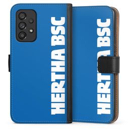 DeinDesign Galaxy A53 5G Handy Klapph&uuml;lle Handyh&uuml;lle aus Kunst Leder schwarz Flip Case Hertha Bsc Blue Soccer Sideflip mit langer Lasche