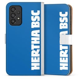 DeinDesign Galaxy A33 5G Handy Klapph&uuml;lle Handyh&uuml;lle aus Kunst Leder wei&szlig; Flip Case Soccer Hertha Bsc Blue Sideflip mit Lasche