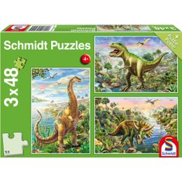 Puzzle Schmidt Spiele "Abenteuer mit den Dinos", bunt, Puzzles, Kinder, Pappe, Motiv, 3x48 Teile