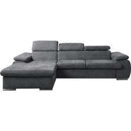 Ecksofa WERK2 "Cosmo modern und bequem, Breite 282cm, L-Form", dunkelgrau, B:282cm H:99cm T:192cm, 100% Polyester, Sofas, Ecksofa, Eckcouch mit Schlaffunktion, Bettkasten & verstellbaren Kopfteilen