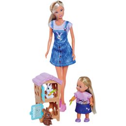 Anziehpuppe Simba "Steffi Love, Rabbit Family", bunt, Puppen, Kinder, mit Schwester Evi und zwei Hasen