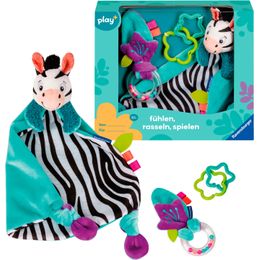 Greifspielzeug Ravensburger "Play+ F&uuml;hlen, rasseln, spielen (Geschenk-Set: Zebra)", bunt, Greifspielzeug, KinderB:5,5cm H:28cm, Kunststoff, Pl&uuml;sch, Stoff, B:5,5cm H:28cm