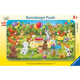 Rahmenpuzzle Ravensburger "Tierische Geburtstagsfeier", bunt, Puzzles, KinderB:25cm H:14,5cm, Pappe, Motiv, Made in Europe, B:25cm H:14,5cm
