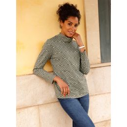Stehkragenshirt Classic Basics "Langarm-Shirt", Damen, Gr. 38, gr&uuml;n (burgund, malve, bedruckt), 100% Baumwolle, gemustert, mehrfarbig, Shirts Stehkragenshirt