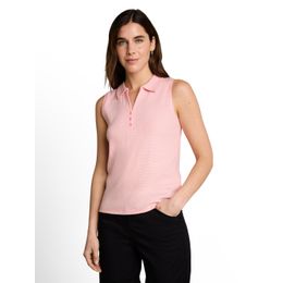 Poloshirt Tom Tailor, Damen, Gr. L, pink wei&szlig; structure stripe, Single Jersey, Obermaterial: 97% Baumwolle, 3% Elasthan, gestreift, regular fit h&uuml;ftbedeckend, V-Ausschnitt, abgesteppte Kante, Shirts, Sommertop gestreift mit Polokragen