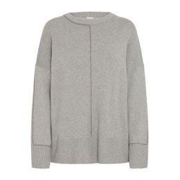 Strickpullover Ichi "Langarm IHBALLIA", Damen, Gr. L, grau (grau melange), Obermaterial: 50% Viskose CV. 28% Polyester PES. 22% Nylon NY., Pullover Strickpullover